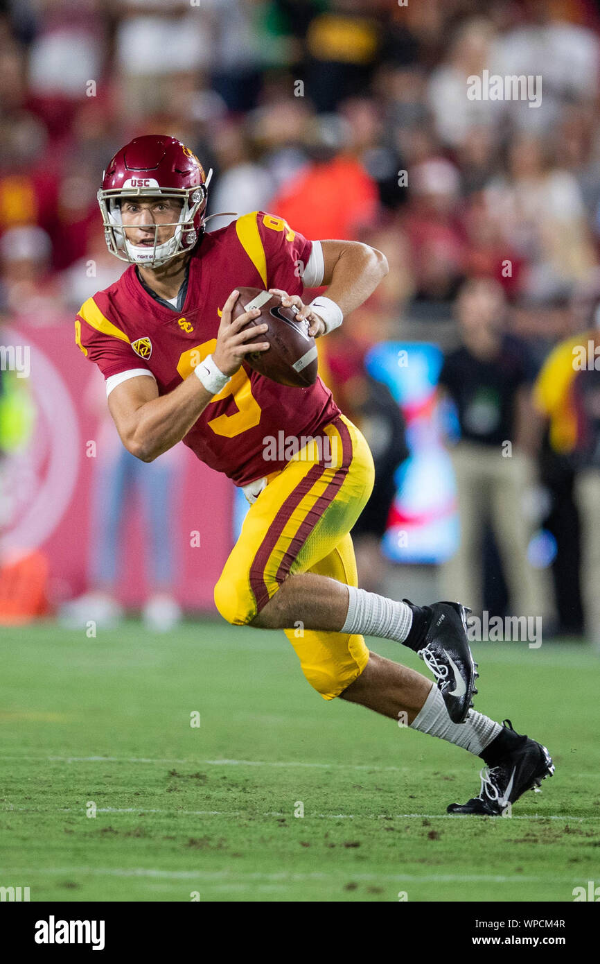 Los Angeles, CA. 7th Sep, 2019. USC quarterback (9) Kendon Slovis ...