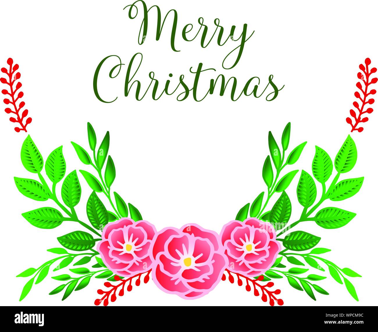 Lettering text merry christmas, with various ornate of rose flower ...