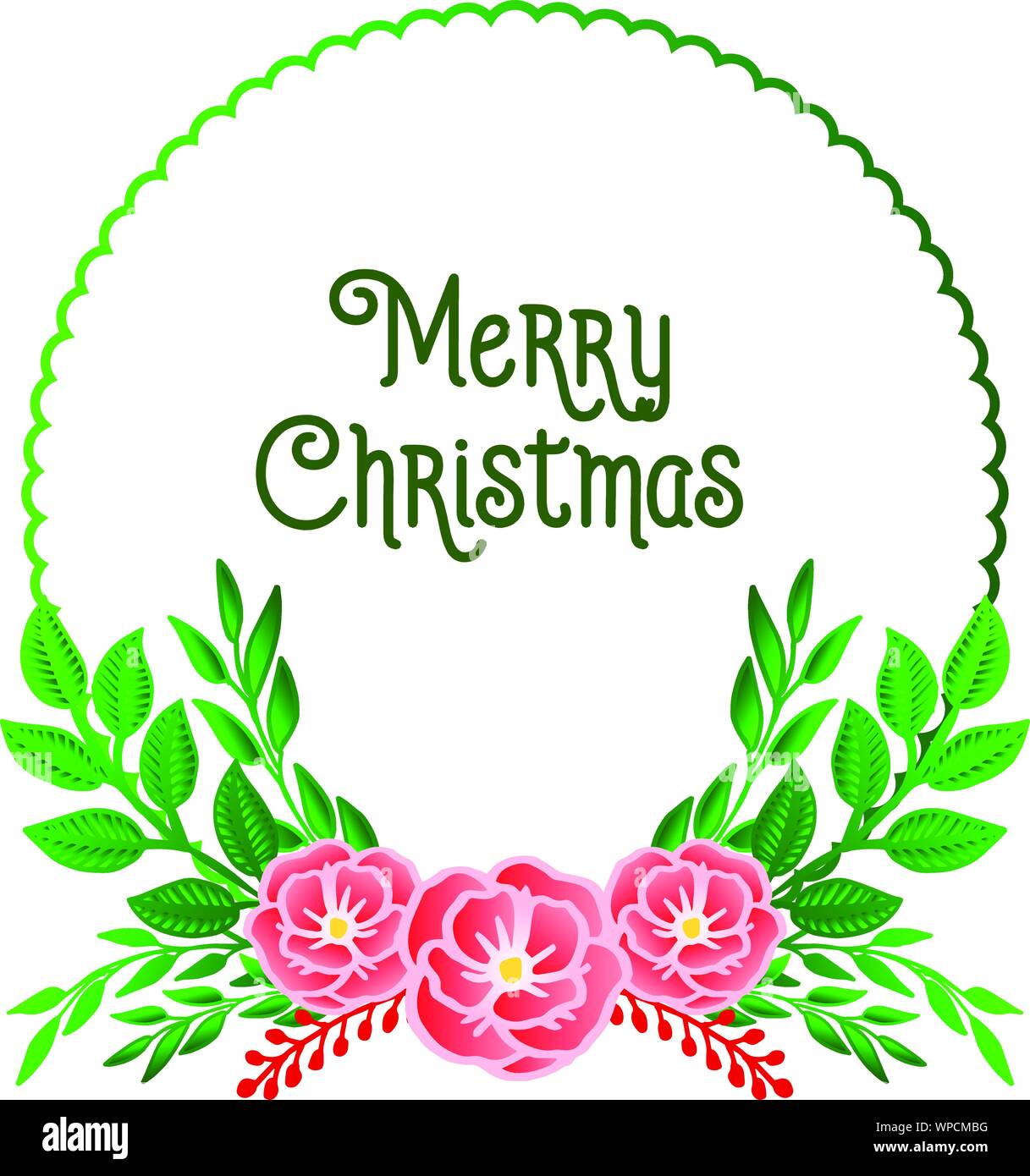 Lettering text merry christmas, with various ornate of rose flower ...