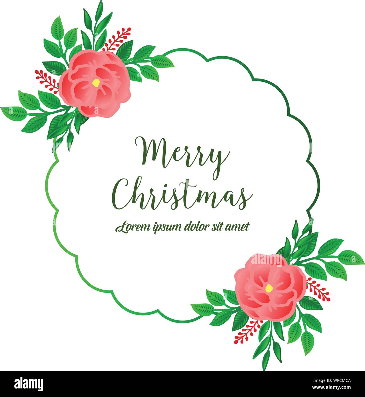Lettering text merry christmas, with various ornate of rose flower ...