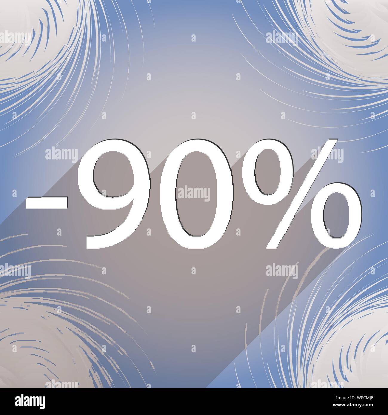 90 percent discount icon symbol Flat modern web design with long shadow ...