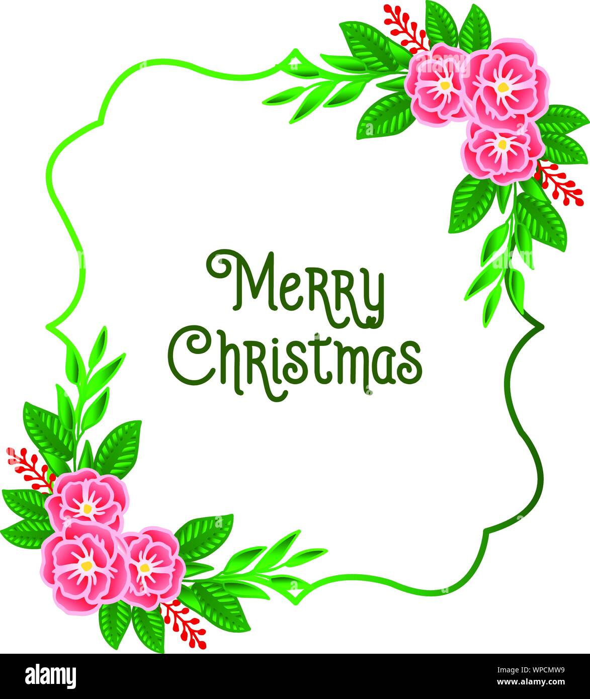 Template lettering merry christmas with vintage rose flower frame ...