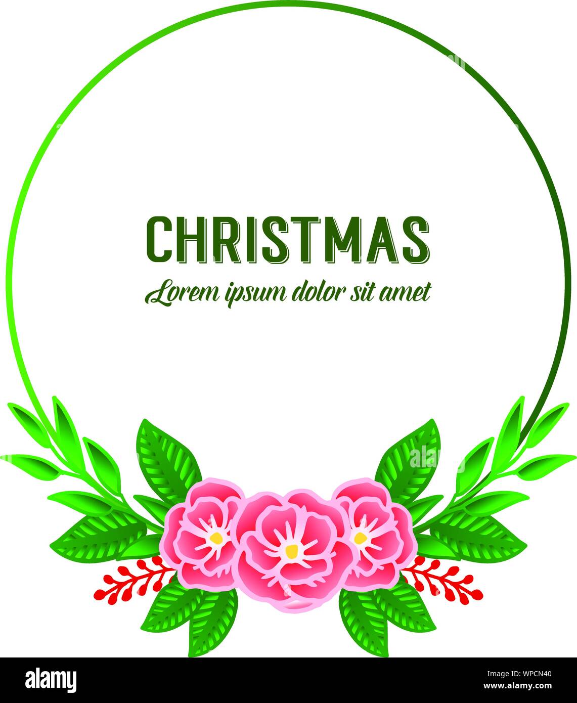 Template lettering merry christmas with vintage rose flower frame ...
