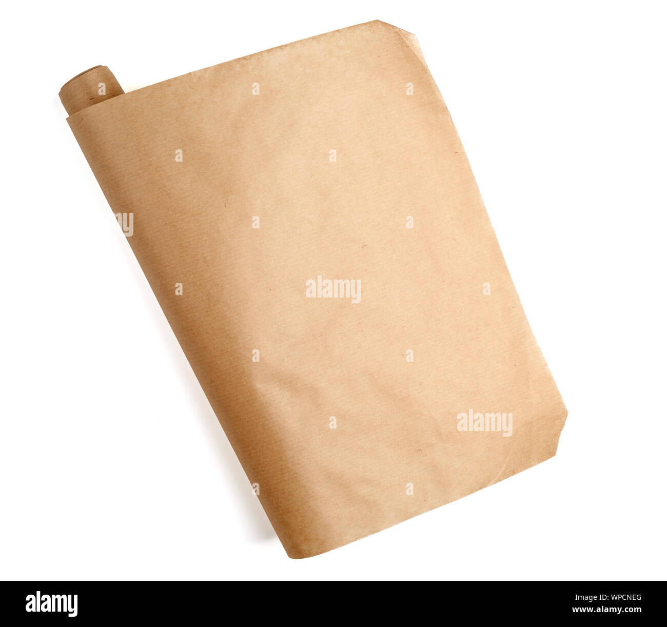 expanded brown paper roll on a white background, full frame, copy space ...