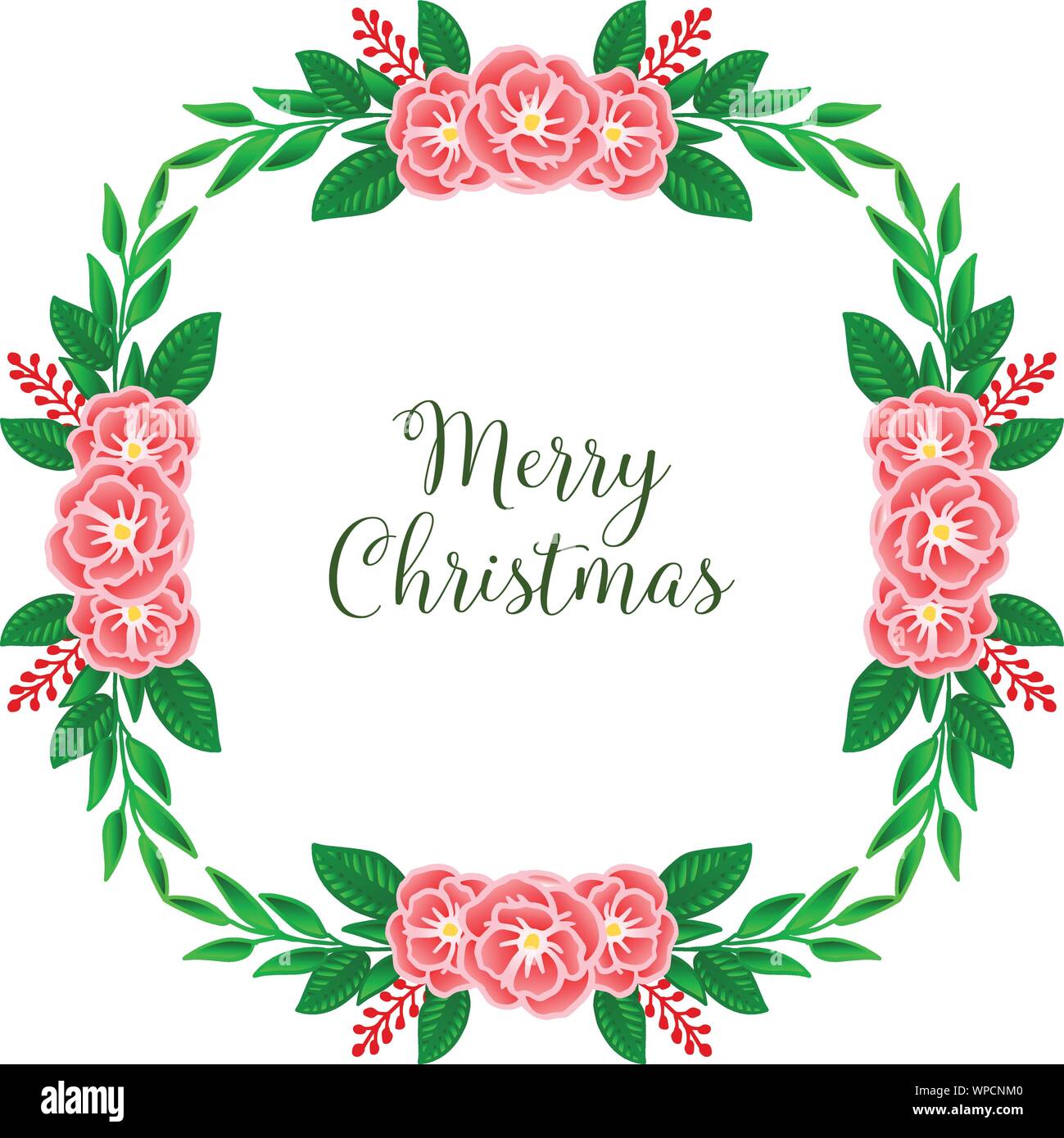 Template lettering merry christmas with vintage rose flower frame ...