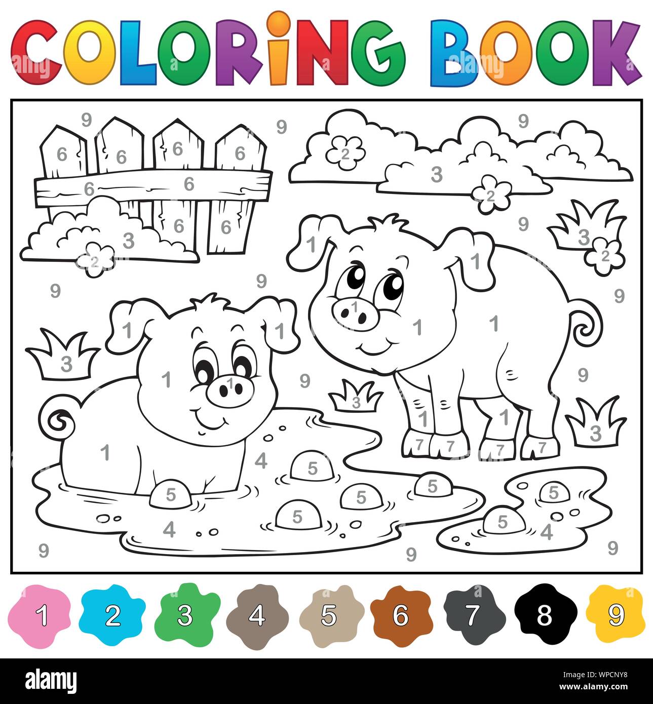 Coloring book with two happy pigs Stock Vector Image & Art - Alamy