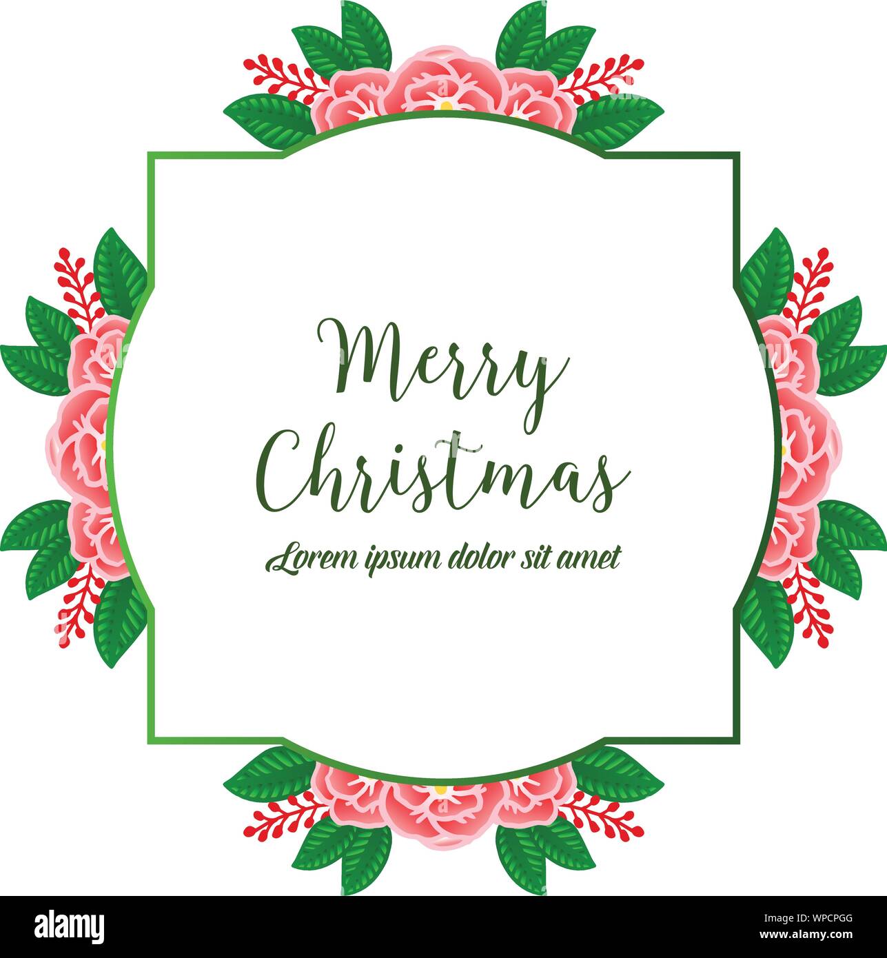 Text card merry christmas background with various shape rose flower ...