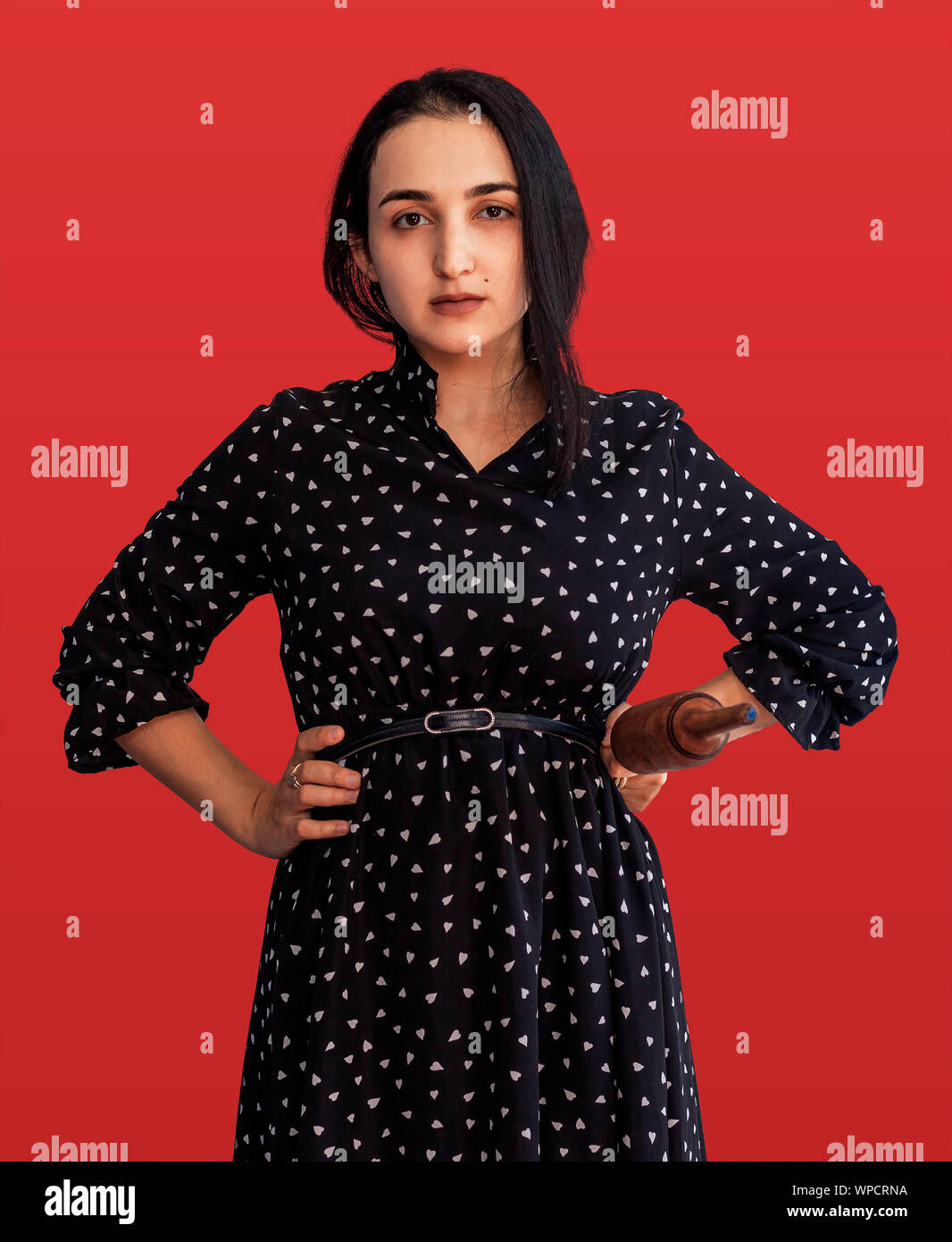 Angry wife waiting for her husband. Aggressive young middle-eastern ...