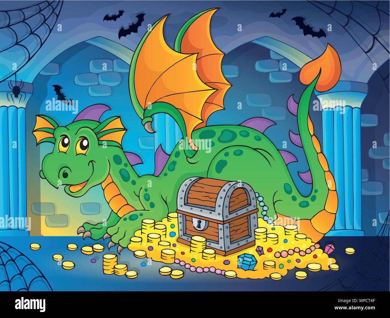 Dragon with treasure theme image 2 Stock Vector Image & Art - Alamy