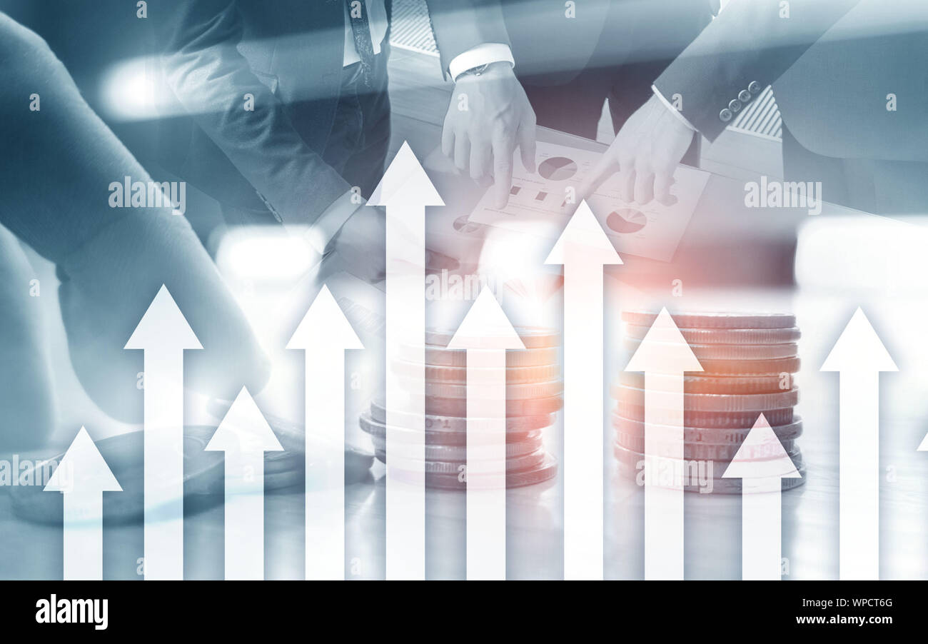 Growth up arrows on futuristic abstract background. Investing or ...