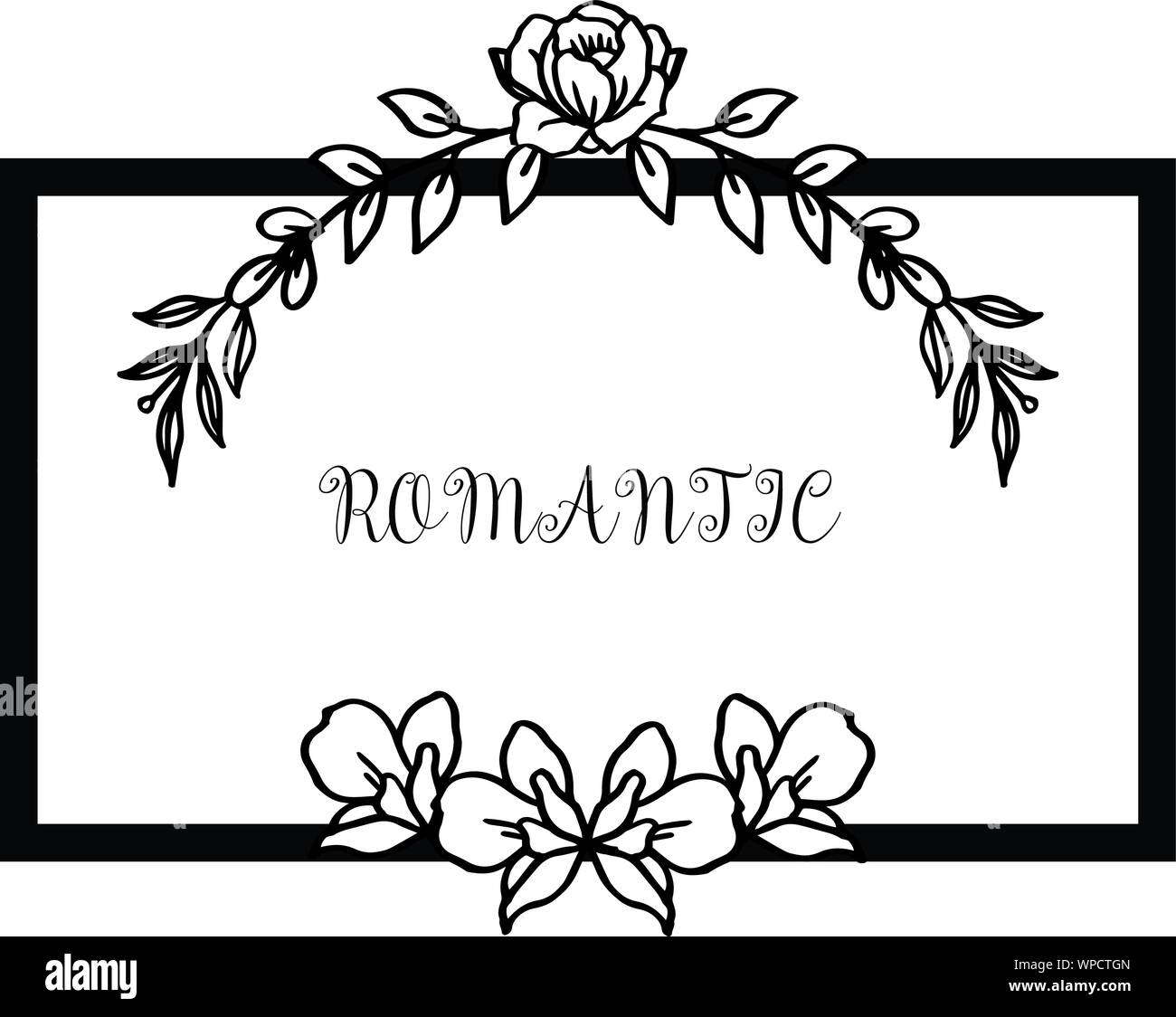 Wedding invitation romantic, with art of leaf floral frame black and ...