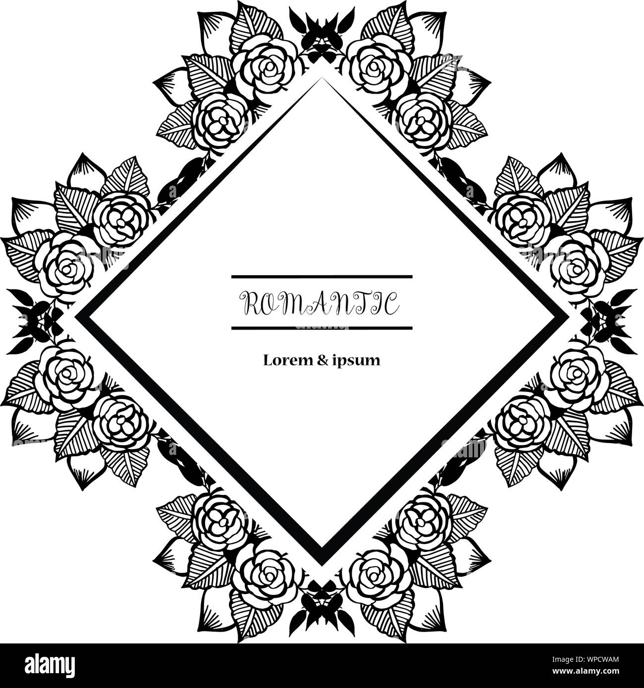Drawing artwork of flower frame, for design elegant of card romantic ...