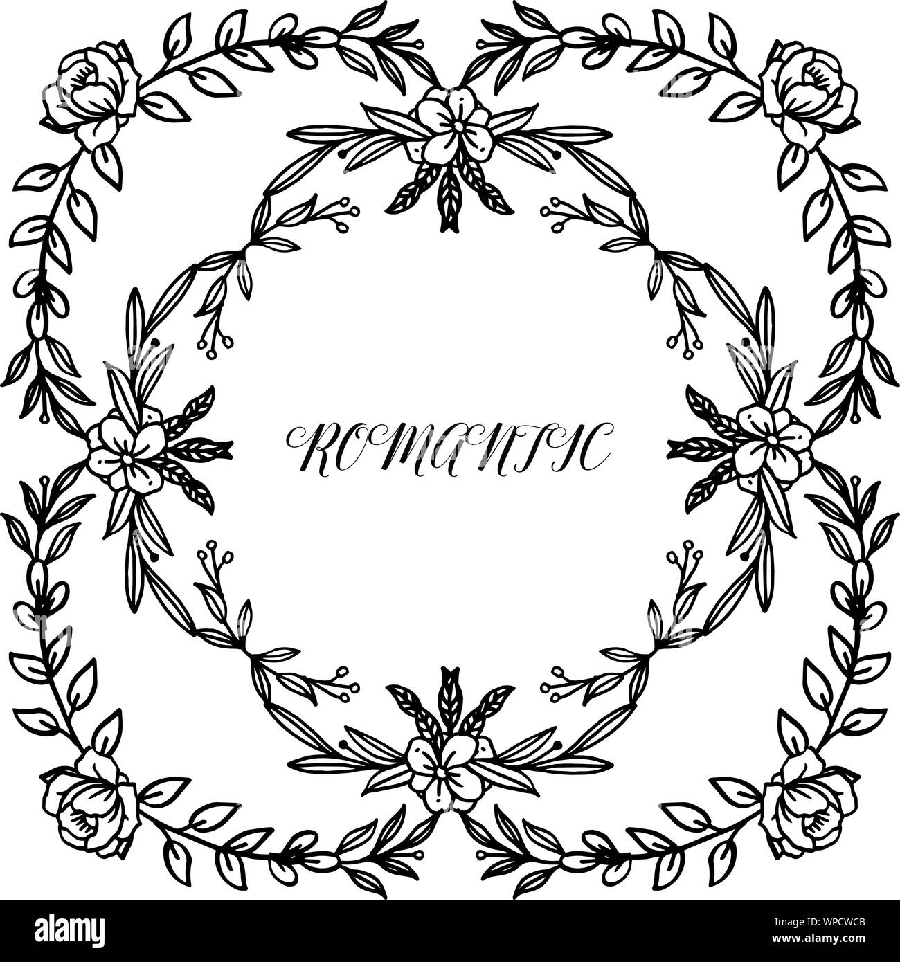 Drawing artwork of flower frame, for design elegant of card romantic ...