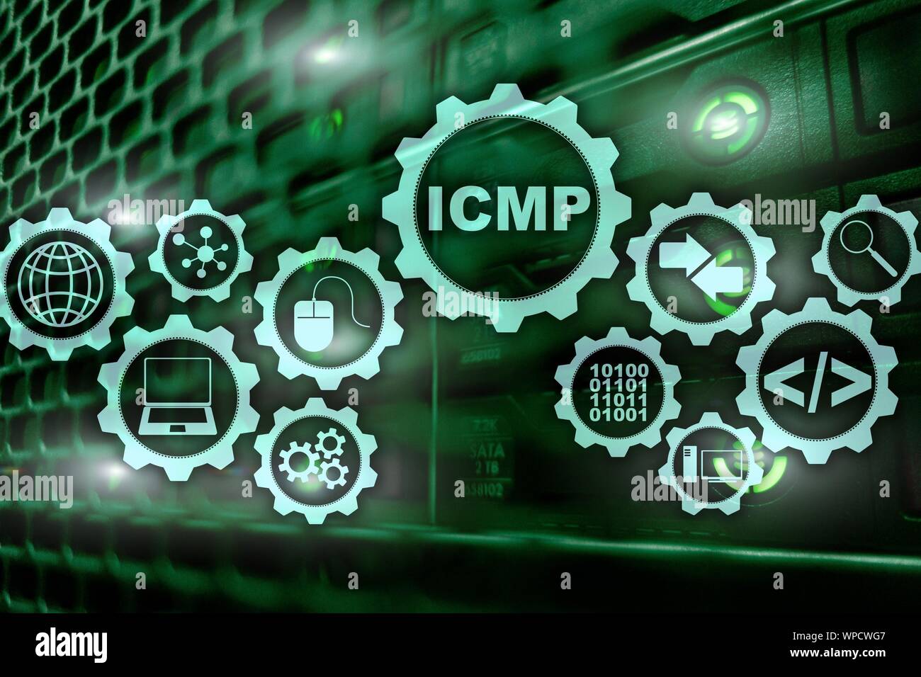 ICMP. Internet Control Message Protocol. Network concept. Server room ...