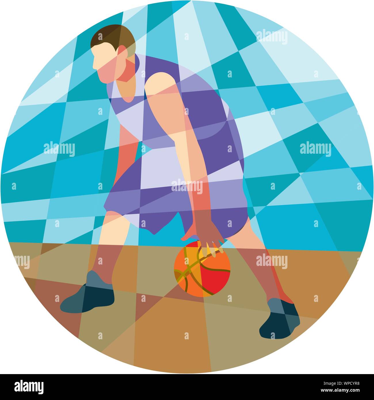 Basketball Player Dribbling Ball Circle Low Polygon Stock Vector Image ...