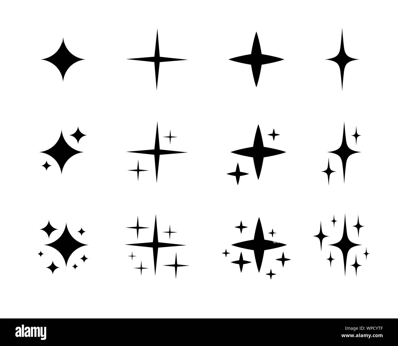 Set of vector star, sparkle icons. Collection of bright fireworks, twinkles, shiny flash ...
