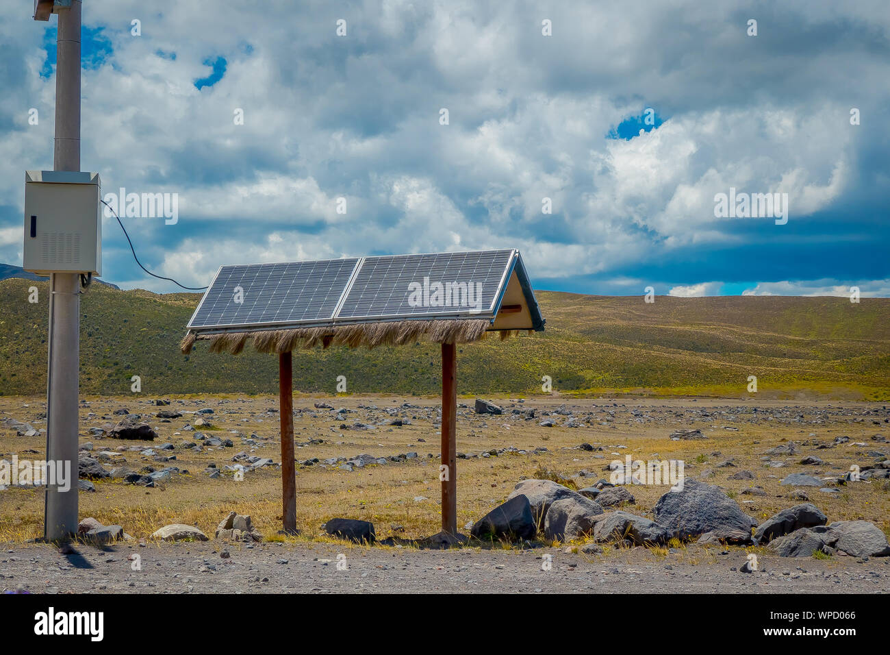 Modern large-scale photovoltaic solar panels in the Andes Mountain ...