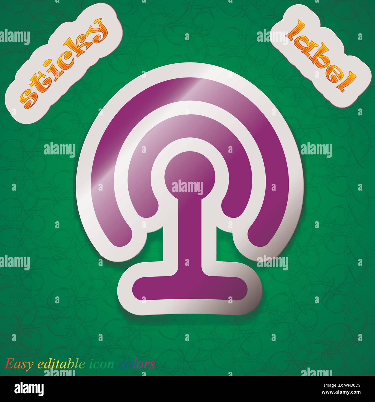 Wifi icon sign. Symbol chic colored sticky label on green background ...