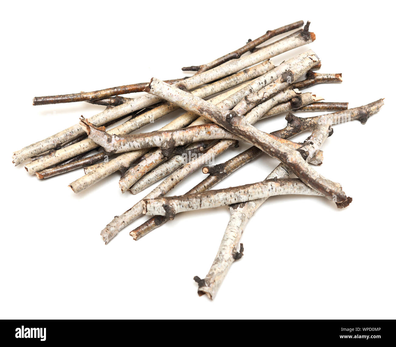Pile of birch sticks isolated on white background Stock Photo - Alamy