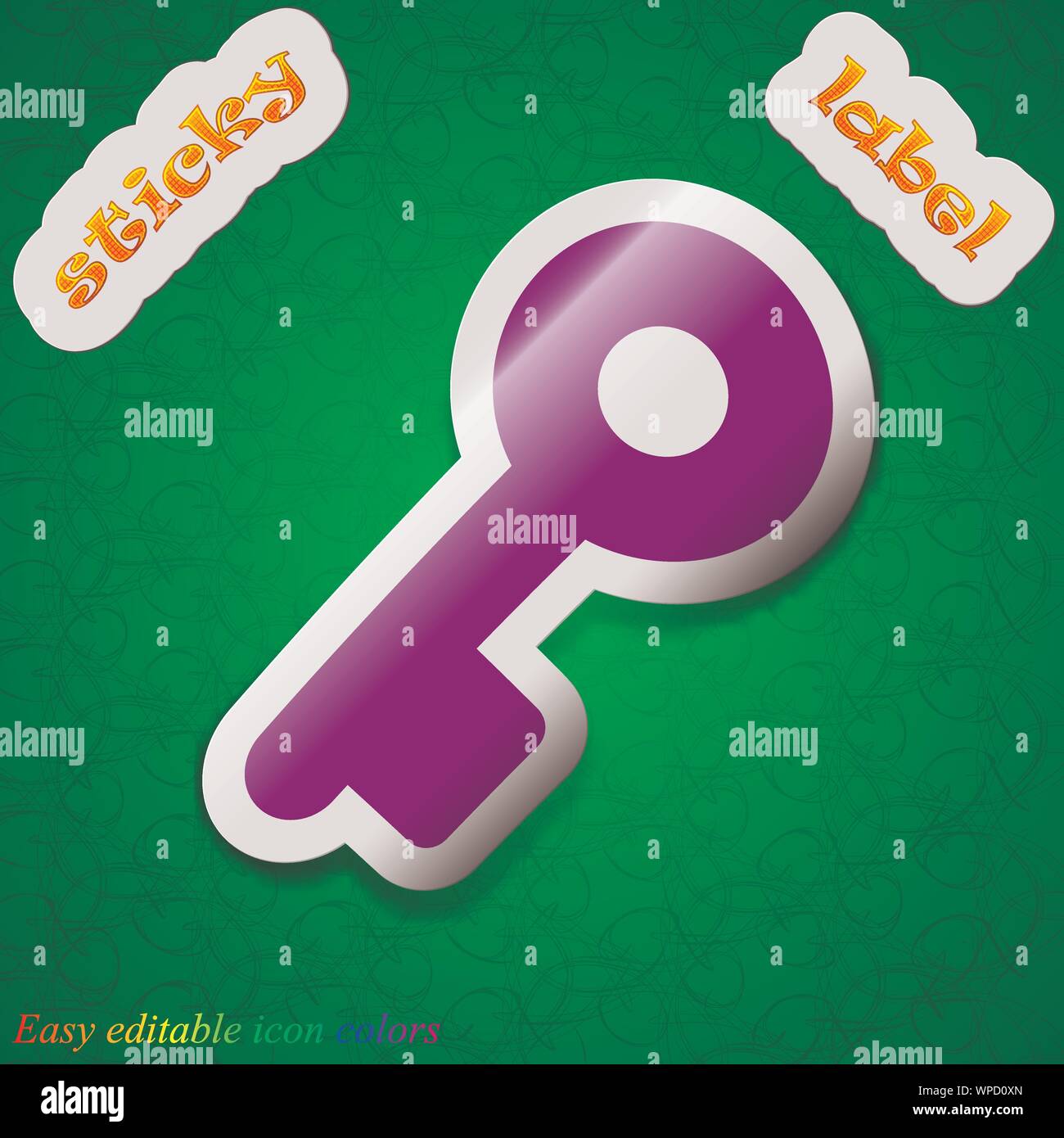 Key icon sign. Symbol chic colored sticky label on green background ...