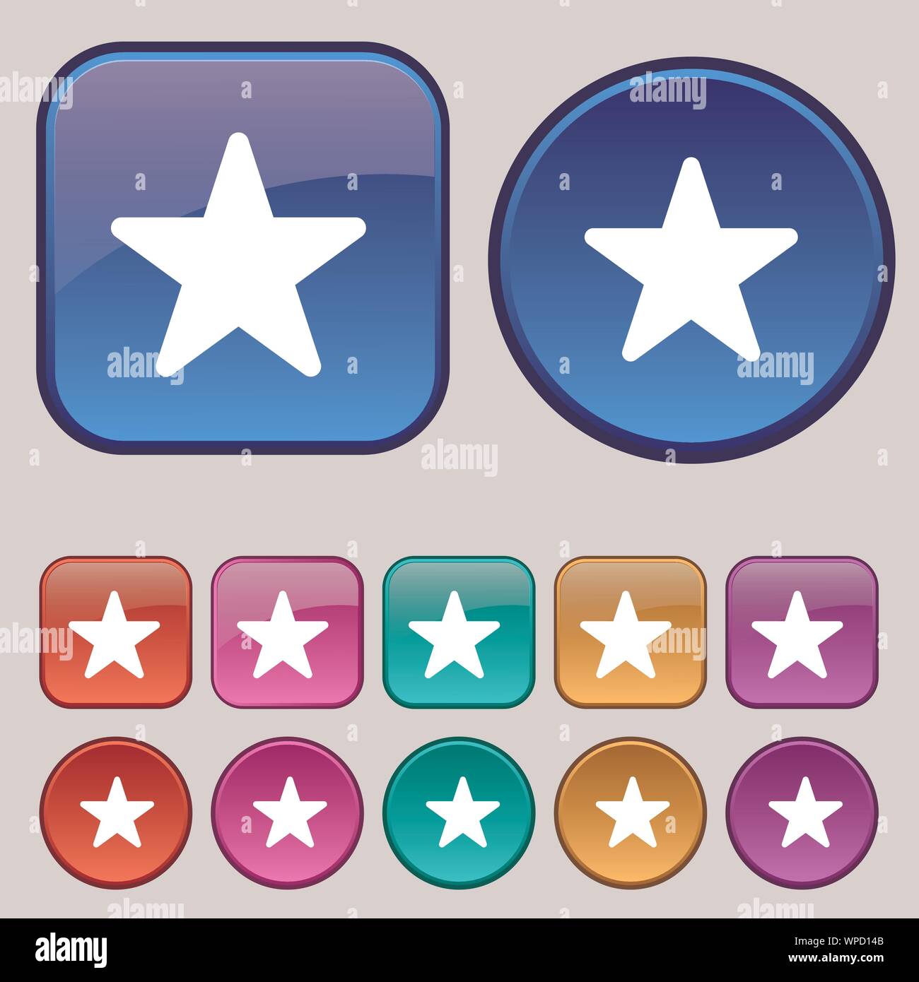 Favorite Star icon sign. A set of twelve vintage buttons for your ...