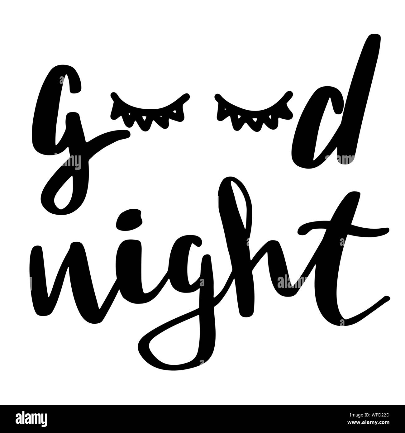 Good Night with closed eyes isolated on white background. Hand drawn ...