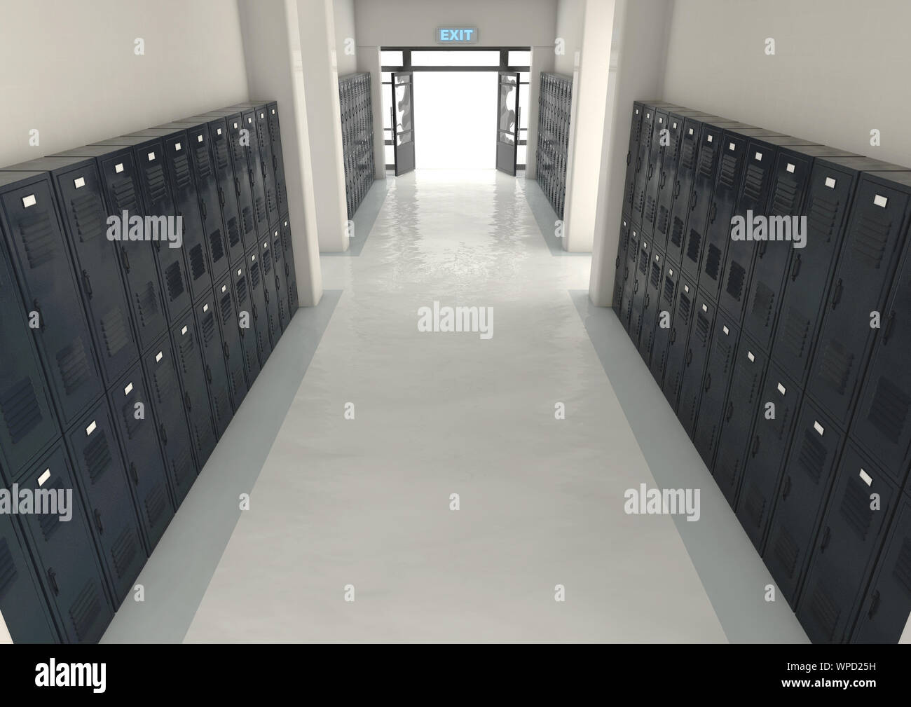 School Hallway With Lockers Open