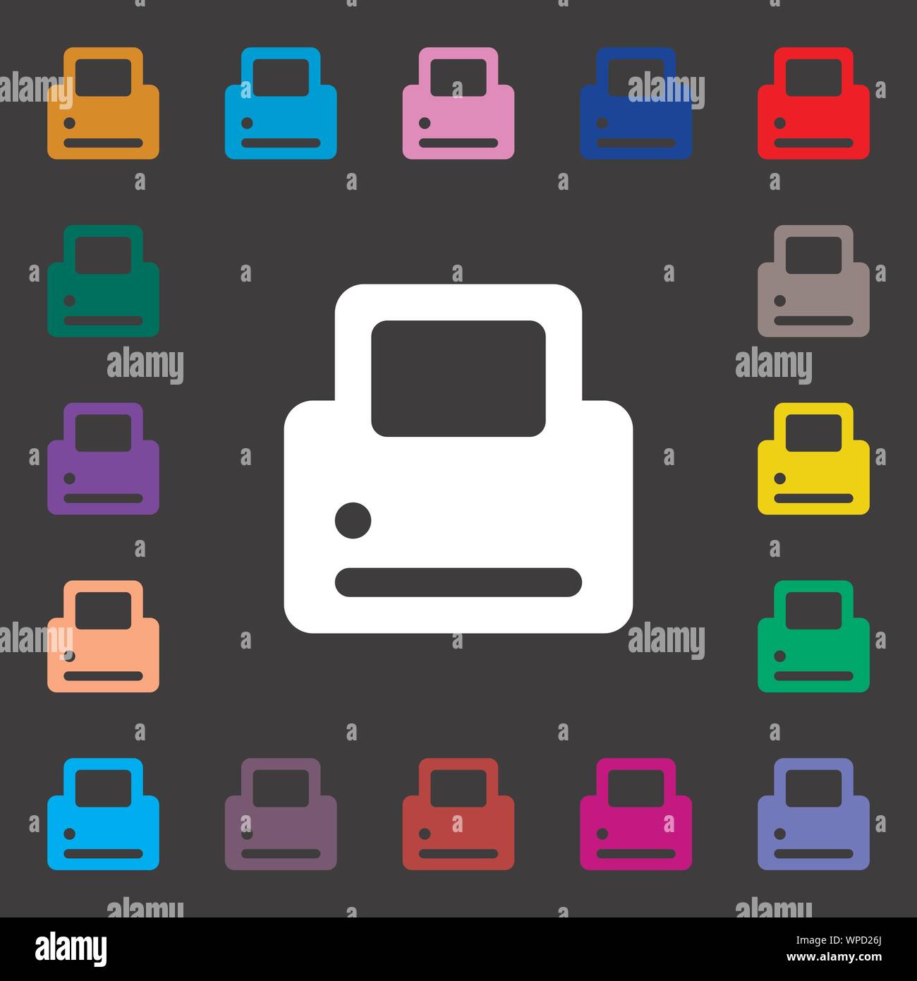 Printing icon sign. Lots of colorful symbols for your design. Vector ...