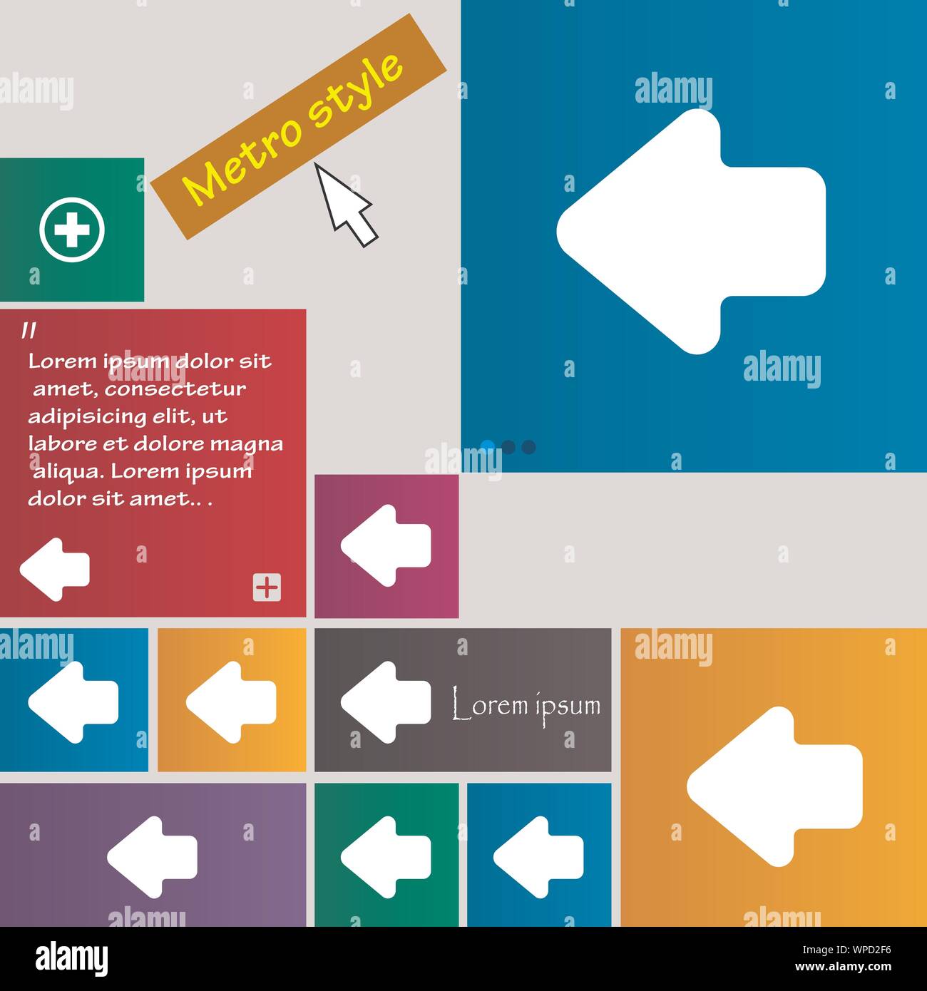 Arrow left, Way out icon sign. Metro style buttons. Modern interface website buttons with cursor ...