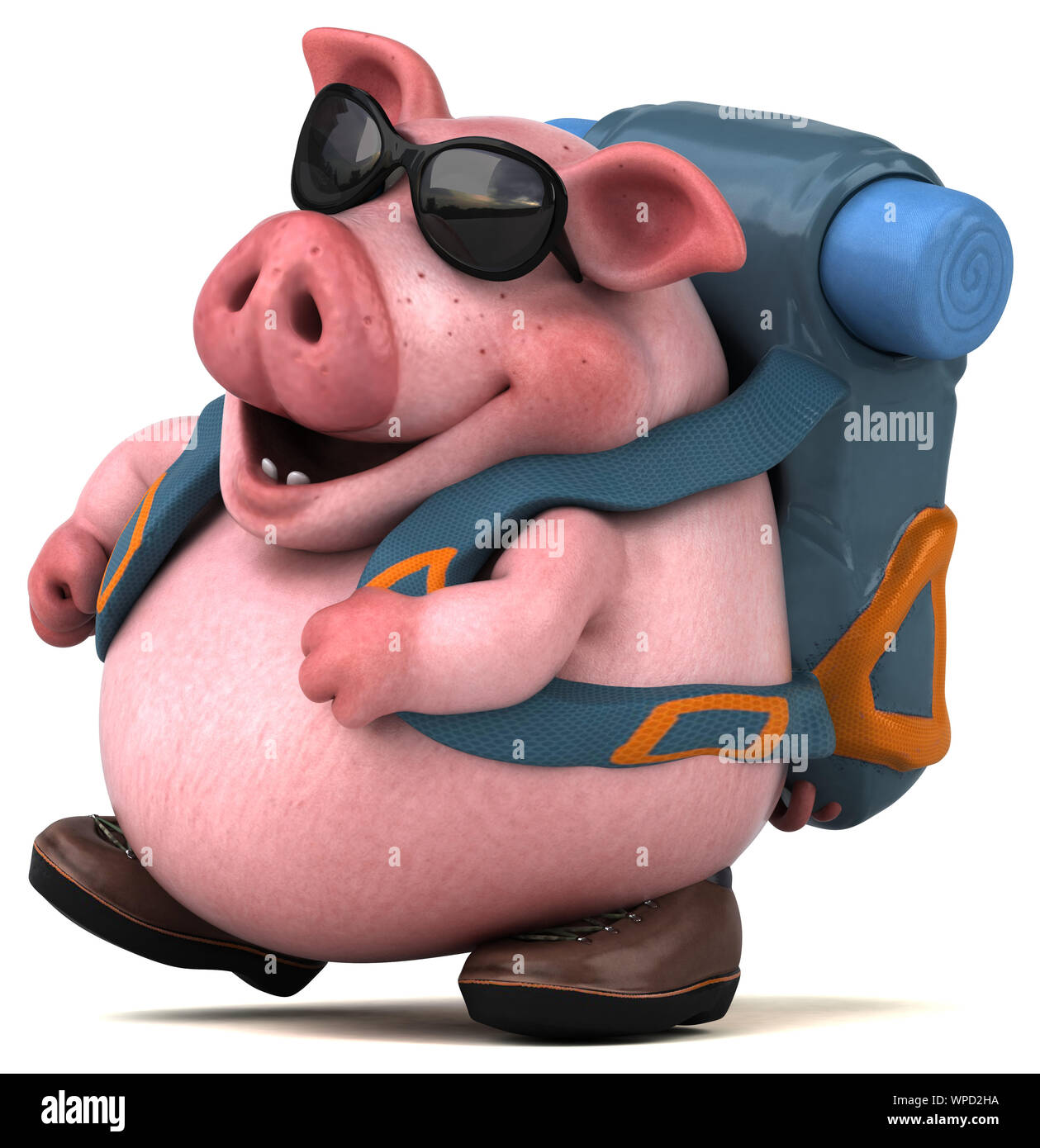 Fun backpacker pig cartoon character Stock Photo - Alamy