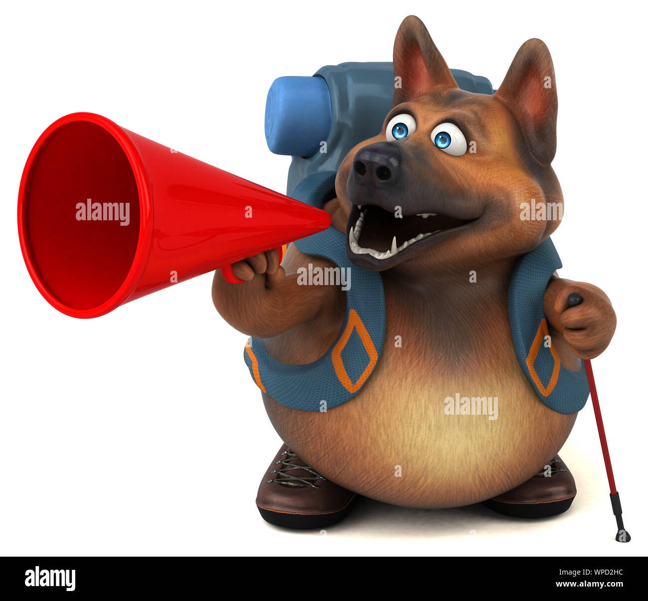 Fun backpacker german shepherd dog cartoon character Stock Photo - Alamy