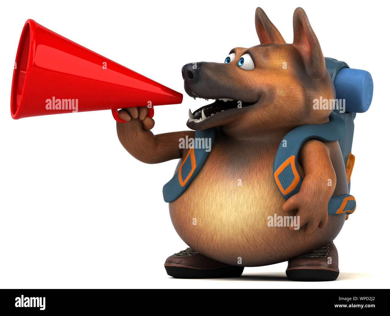 Fun backpacker german shepherd dog cartoon character Stock Photo - Alamy