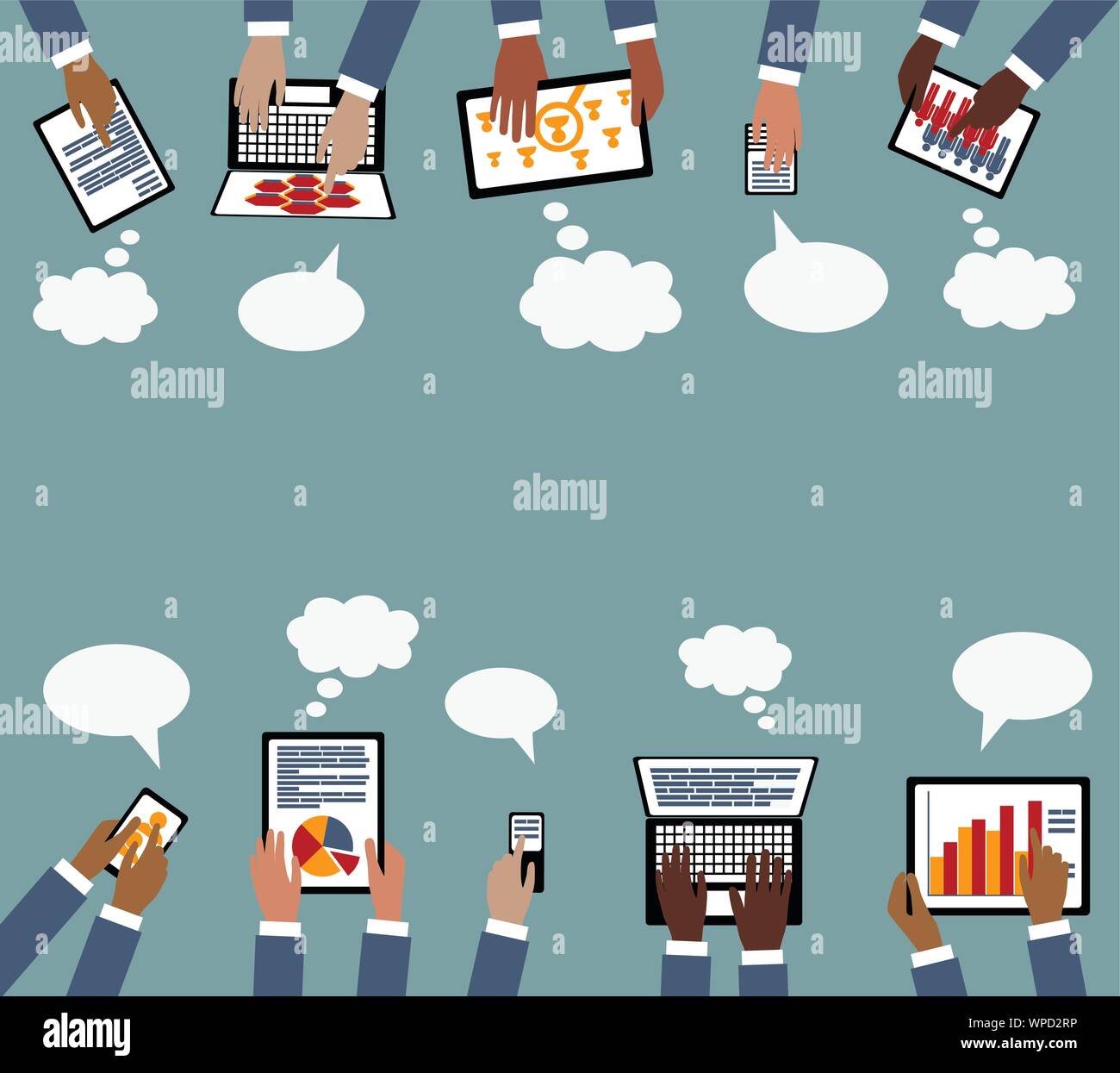 Technology Business Collaboration Multi Racial hands with Devices ...