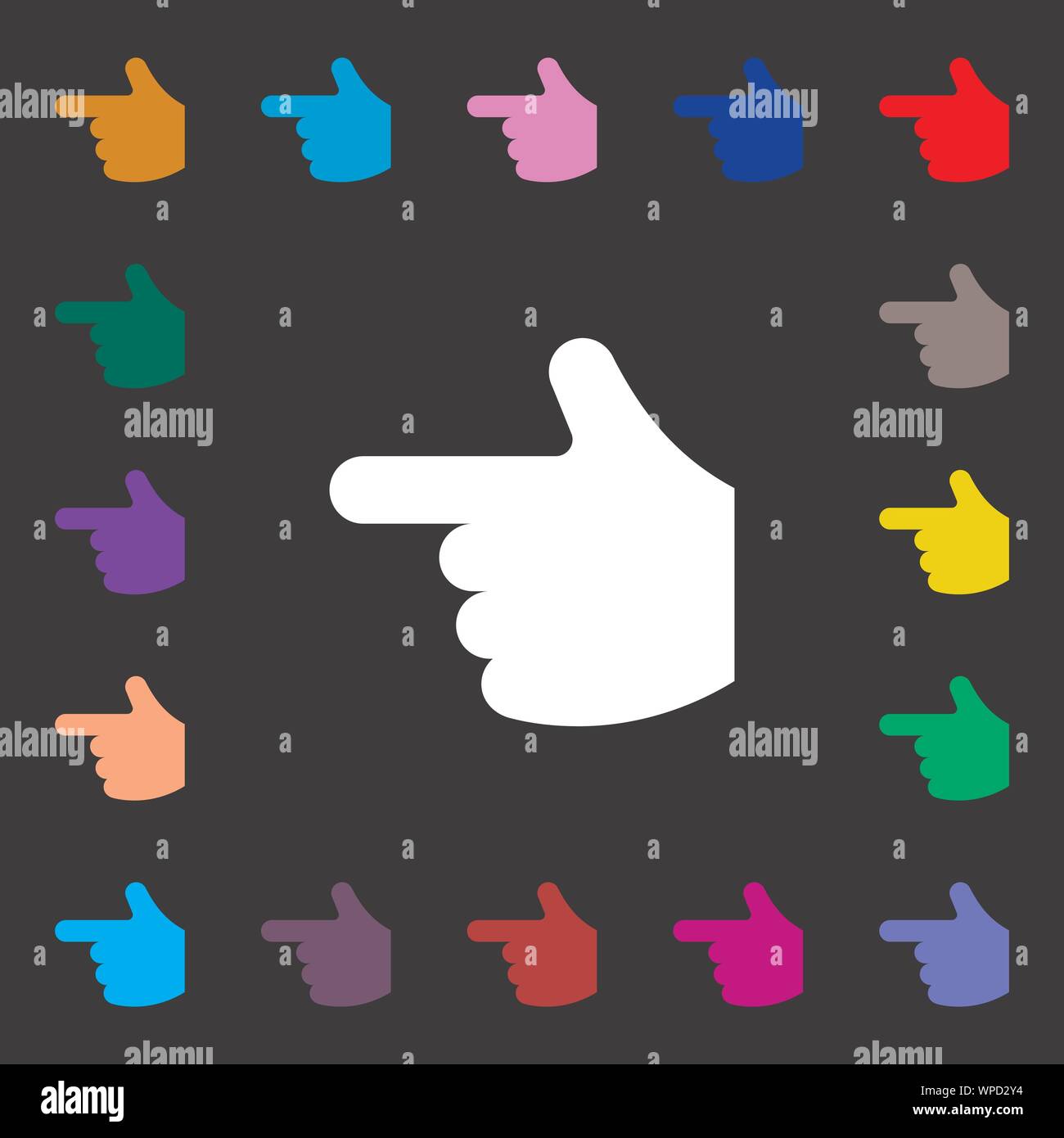 pointing hand icon sign. Lots of colorful symbols for your design ...