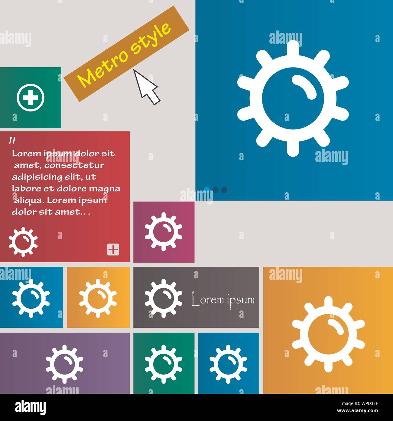 Sun icon sign. Metro style buttons. Modern interface website buttons with cursor pointer. Vector ...