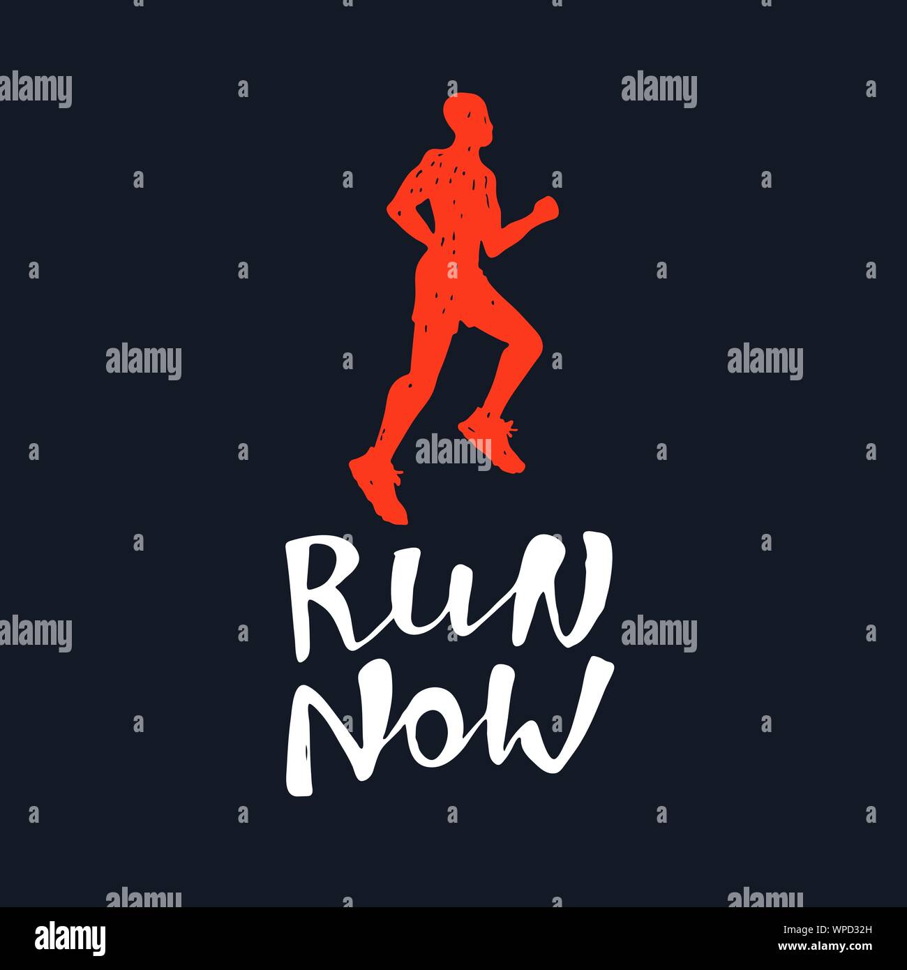 Run now lettering with runner silhouette. Running typography. S Vector ...