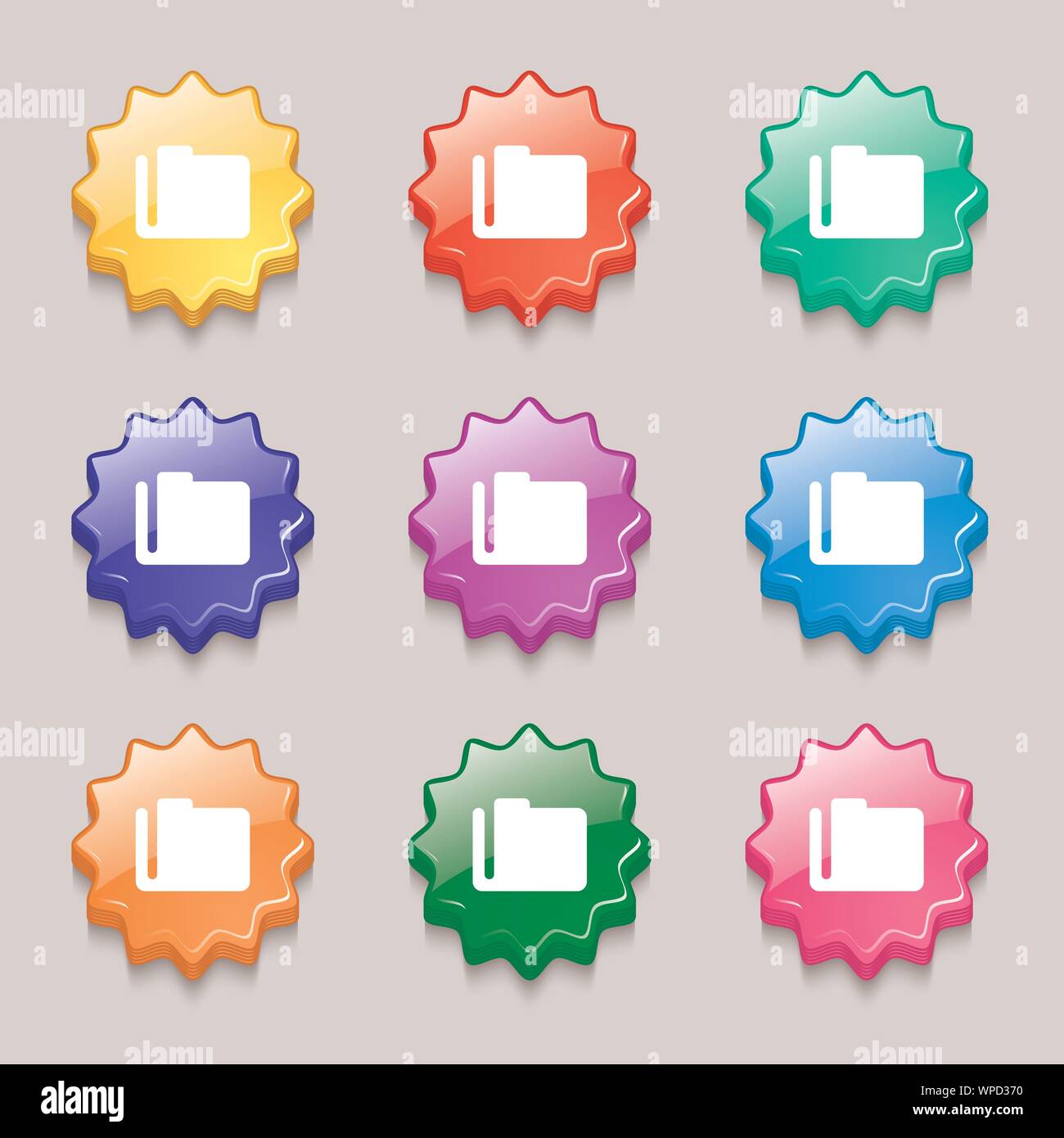 Document Folder Icon Sign Symbol On Nine Wavy Colourful Buttons Vector Stock Vector Image