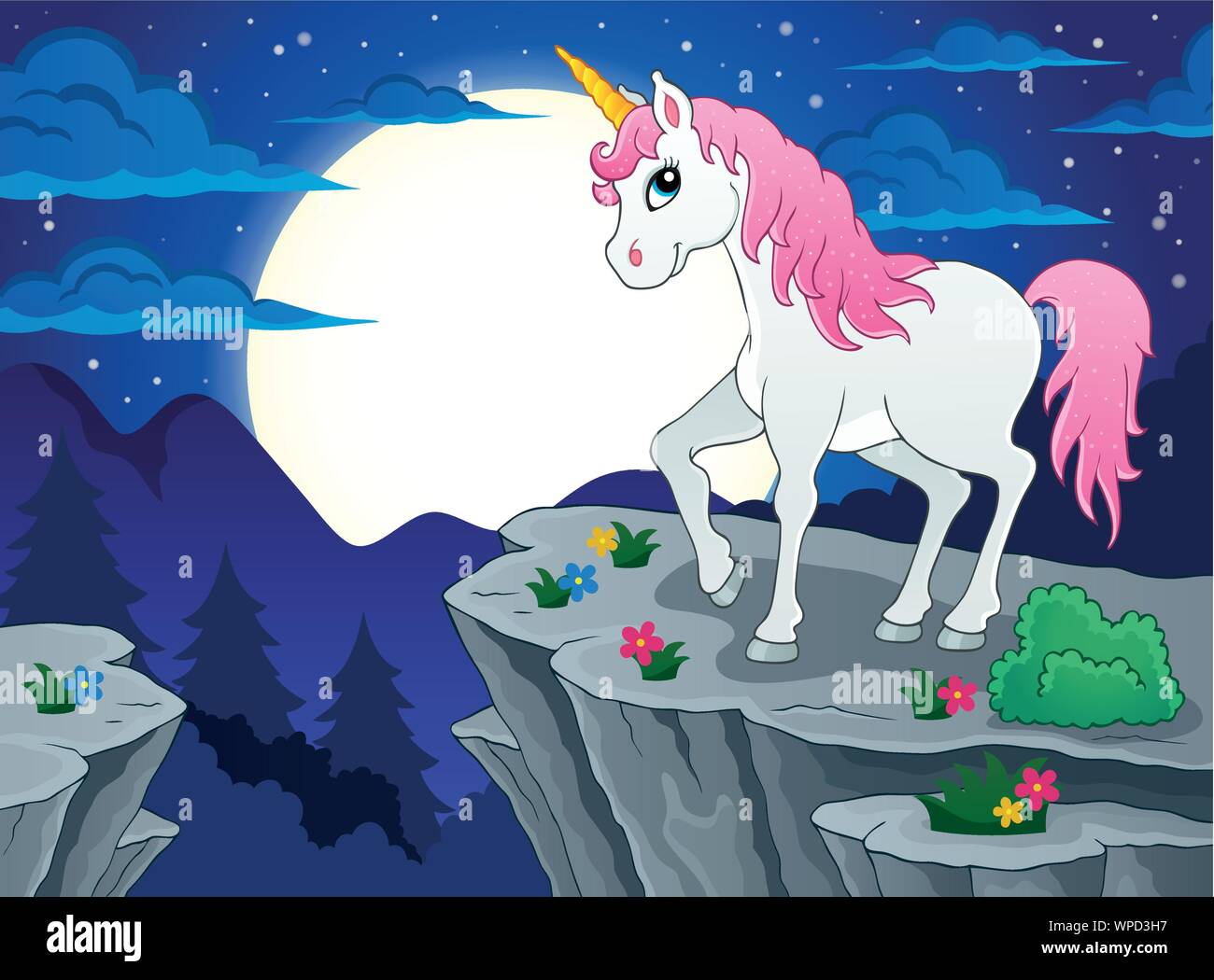 Night scenery with unicorn Stock Vector Image & Art - Alamy