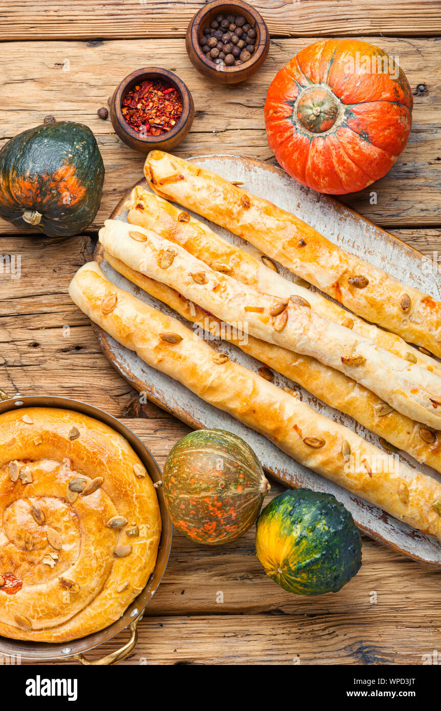 Moldovan pie made of yeast puff pastry.Pie with pumpkin.Placinta Stock ...