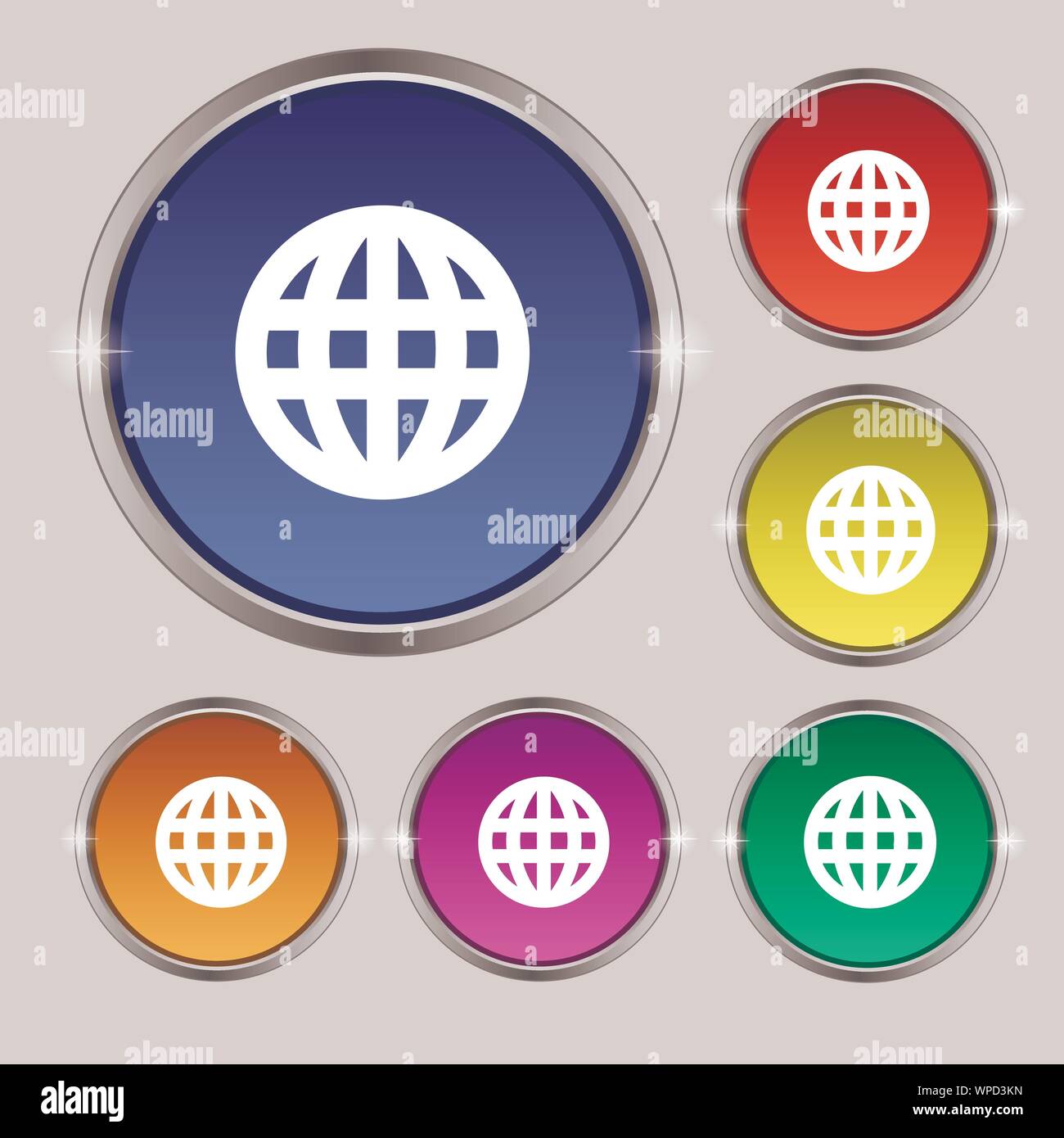 Globe, World map geography icon sign. Round symbol on bright colourful ...