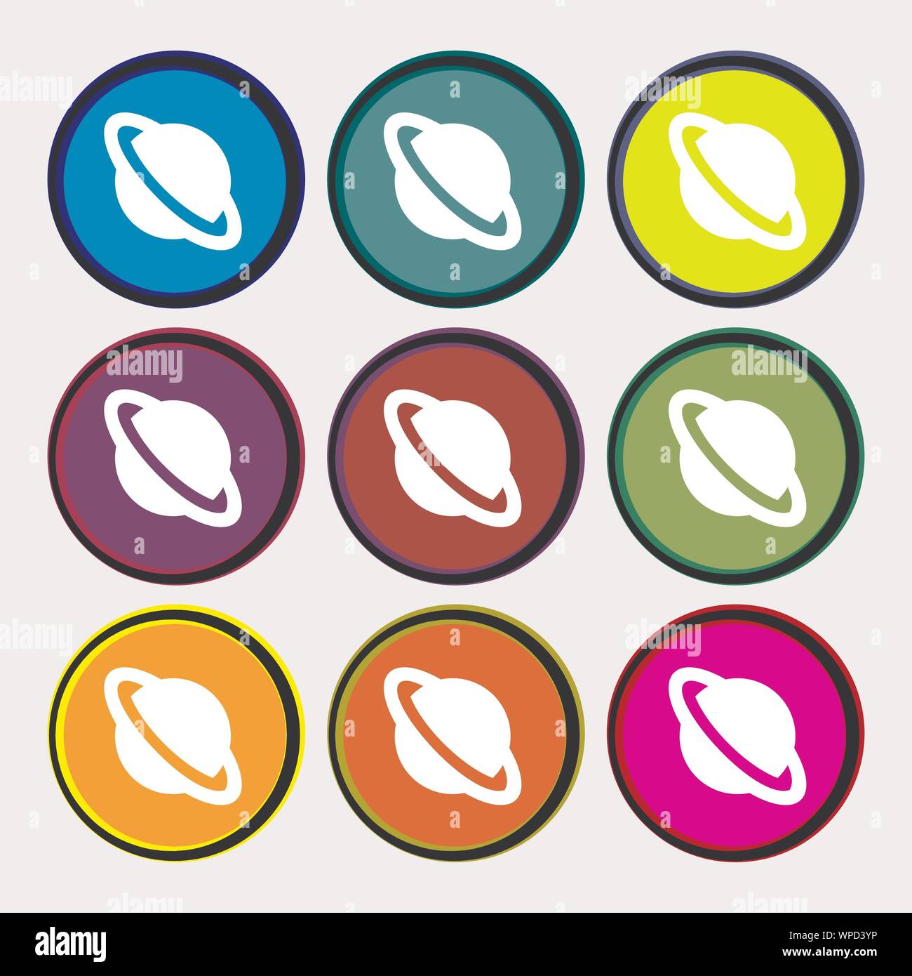 Jupiter planet icon sign. Nine multi-colored round buttons. Vector ...