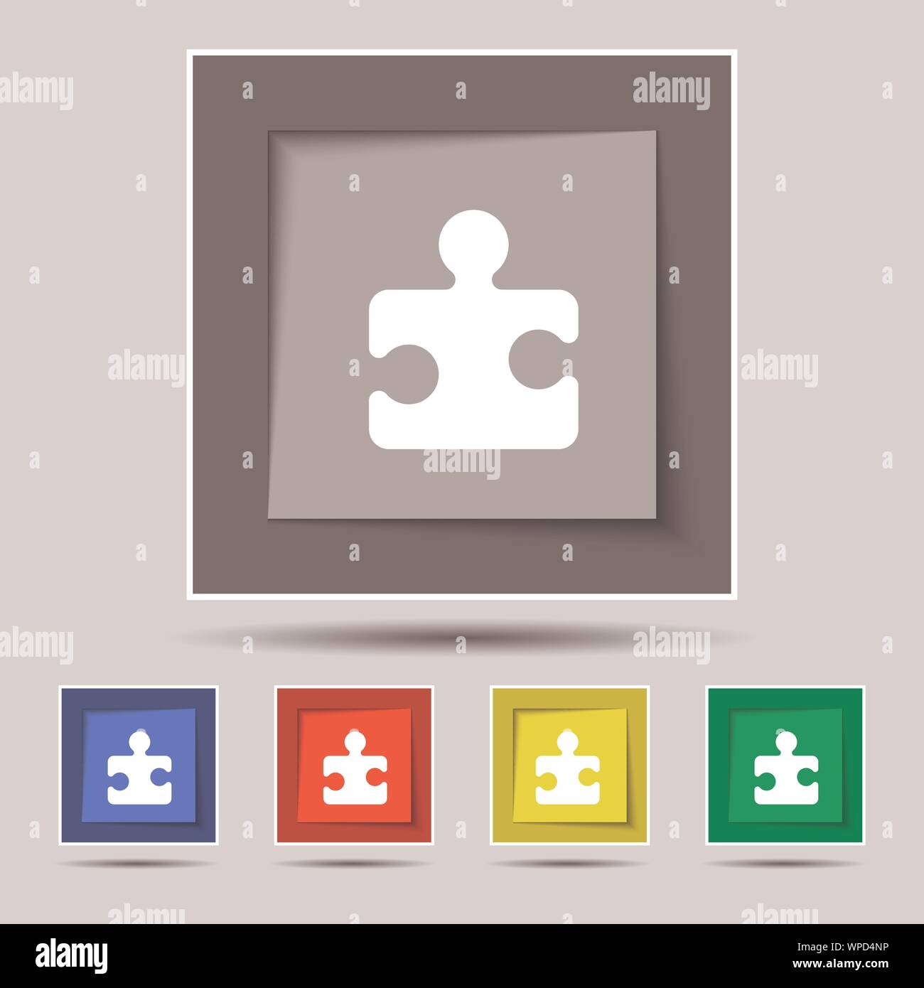 Puzzle piece icon sign on the original five colored buttons. Vector ...