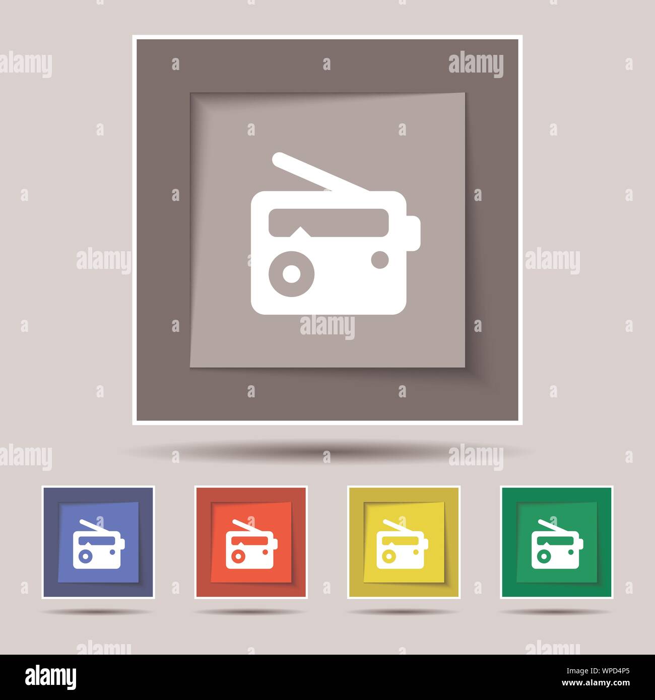 Retro Radio icon sign on the original five colored buttons. Vector ...