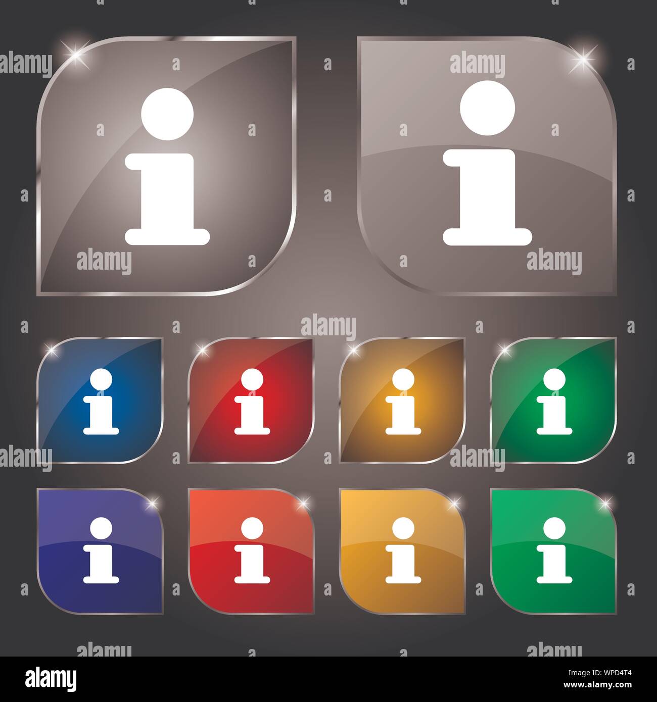Information, Info icon sign. Set of ten colorful buttons with glare ...