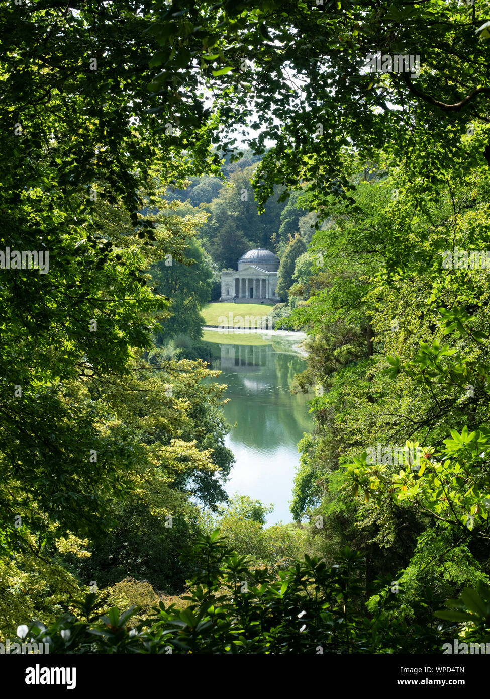 Stourhead landscape gardens late summer afternoon. The Pantheon seen ...