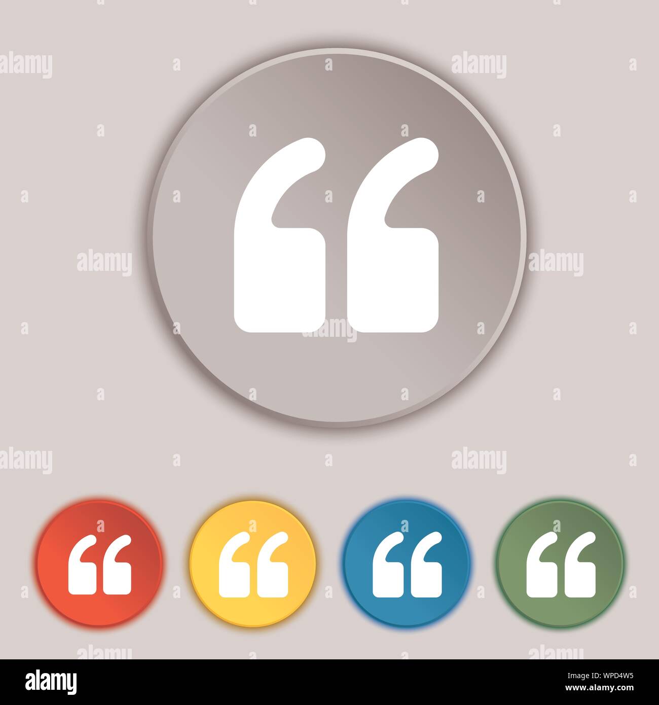 Double quotes at the beginning of words icon sign. Symbol on five flat ...