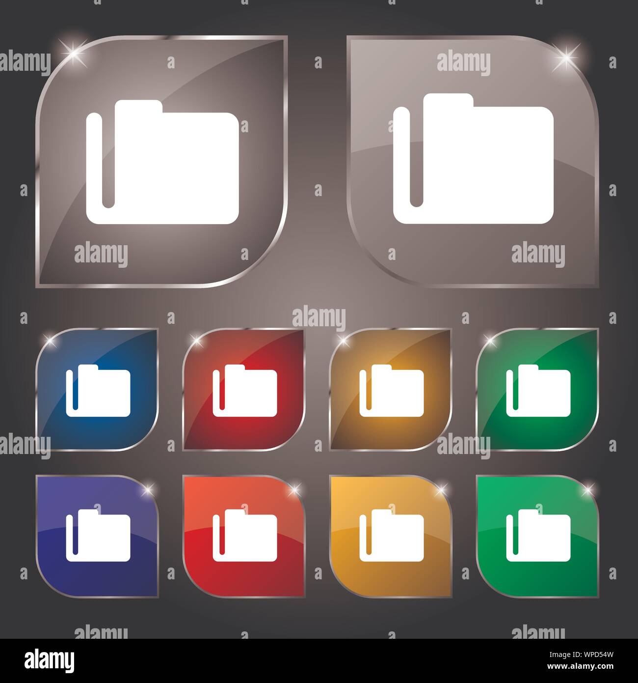 Document folder icon sign. Set of ten colorful buttons with glare ...