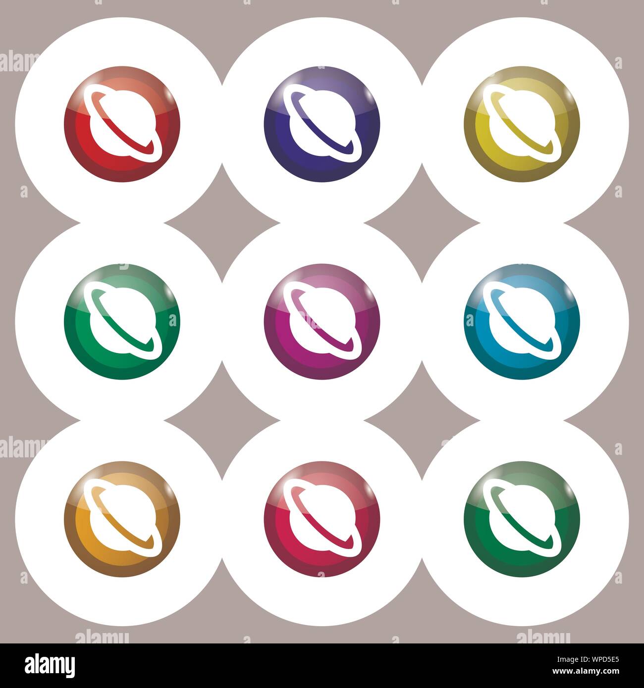 Jupiter planet icon sign. symbol on nine round colourful buttons ...