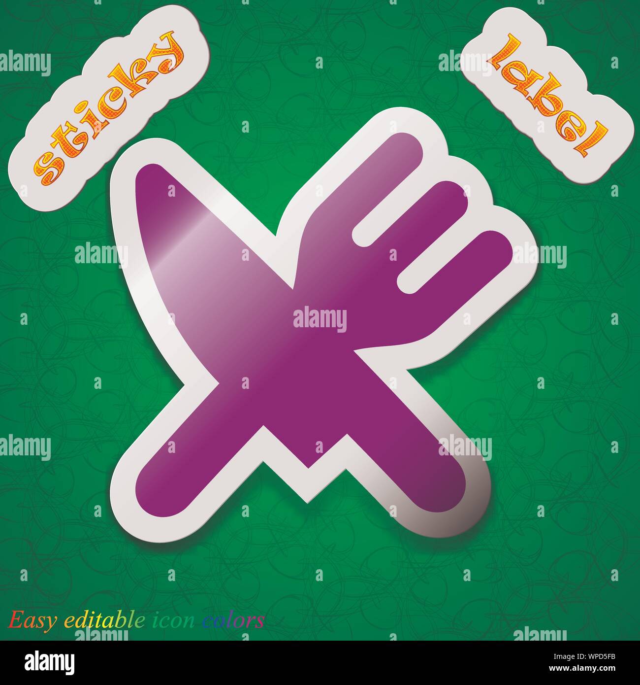 Eat, Cutlery icon sign. Symbol chic colored sticky label on green ...