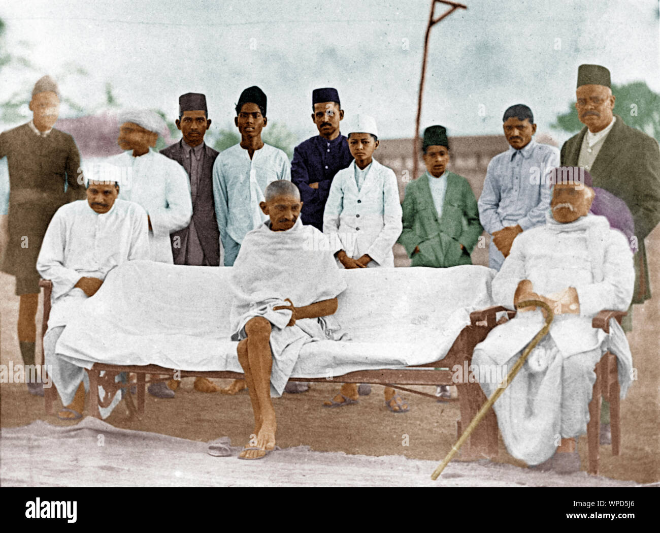Mahatma Gandhi sitting on charpoy during reception, India, Asia, 1927 ...